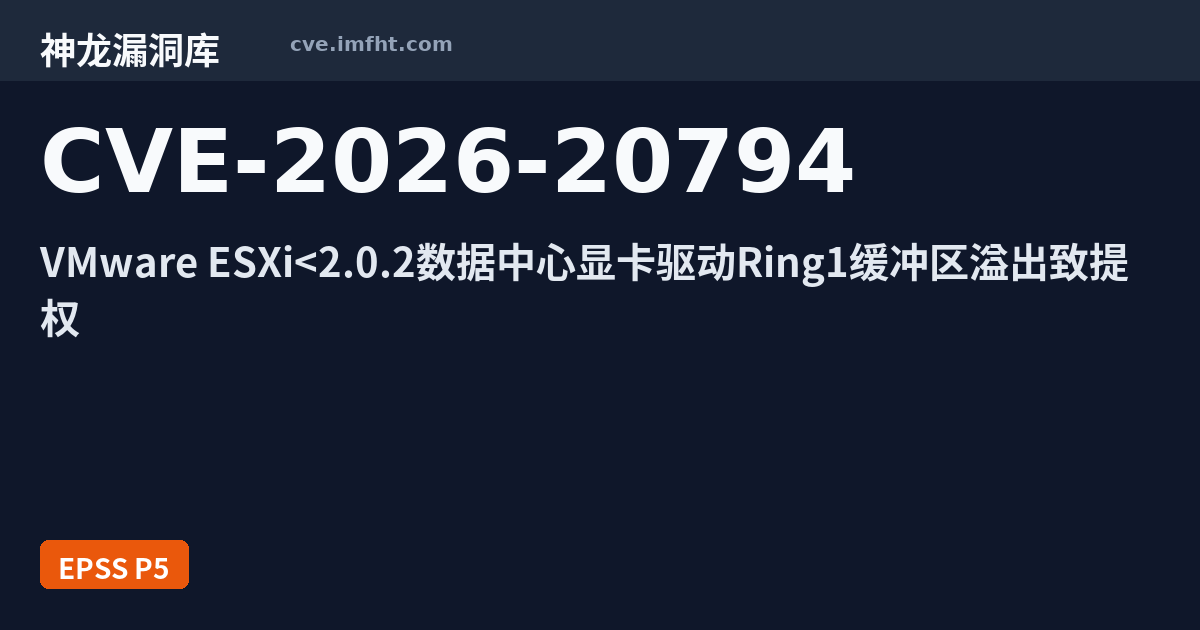 CVE-2026-20794: Intel Data Center Graphics Driver 安全漏洞 - 神龙漏洞库