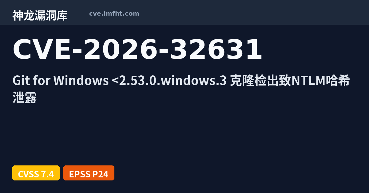 CVE-2026-32631: Git for Windows 安全漏洞 - 神龙漏洞库